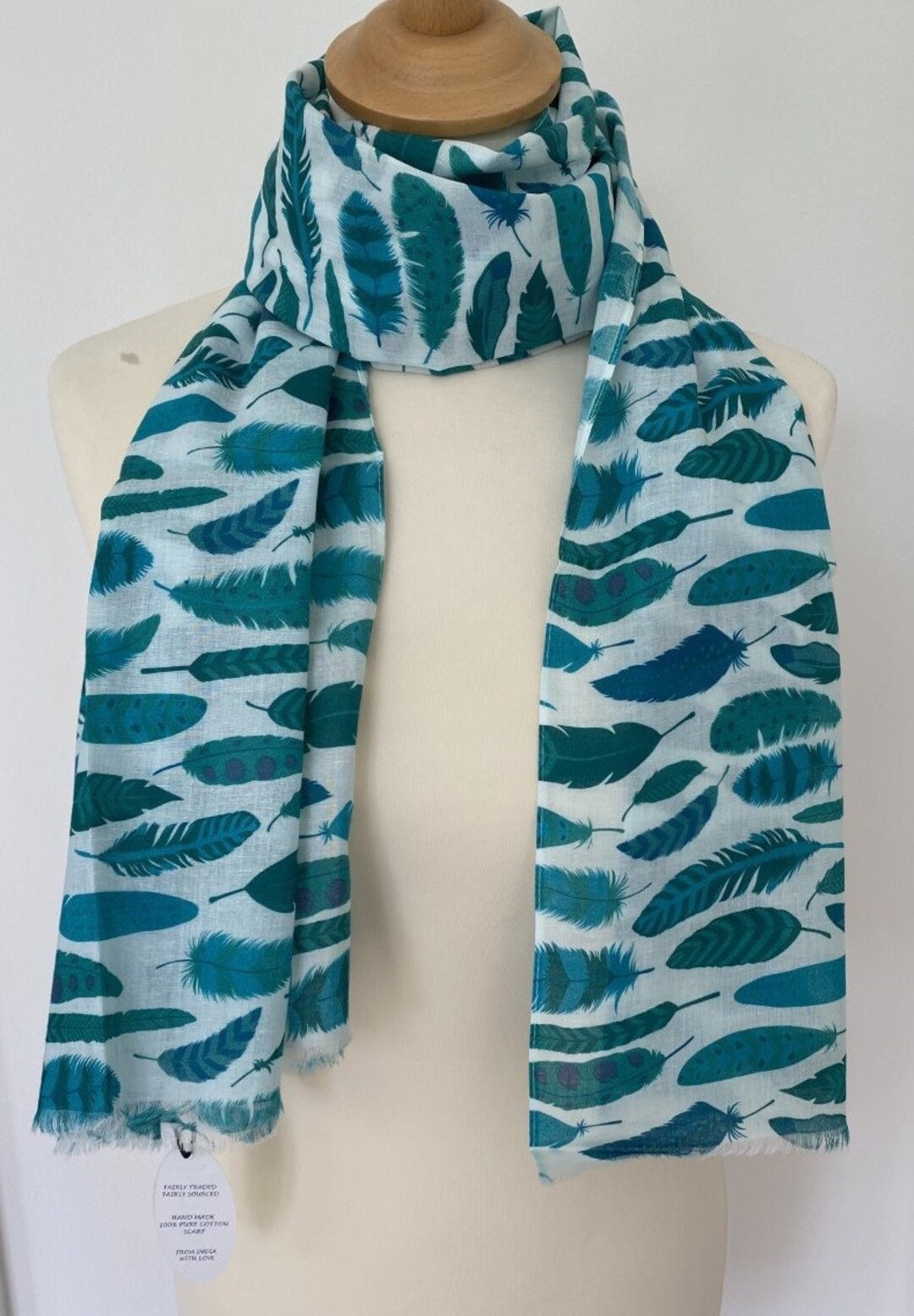 Teal Abstract Scarf, Women's Teal Scarf, Feather Print, Colourful Scarf ...