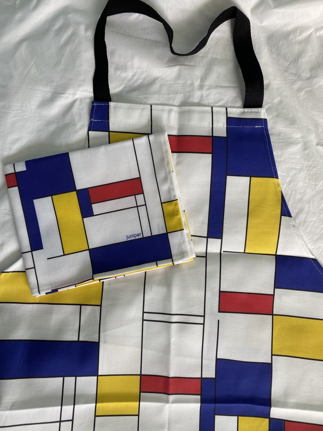 Mondrian Gift Set - Mondrian Style Print Apron and Tea Towel - Primary ...