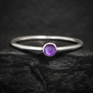 Amethyst Ring. Sterling Silver Minimalist Round Bubble Solitaire ...