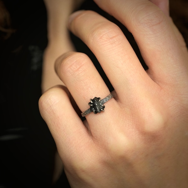 Black Diamond Engagement Ring - Etsy