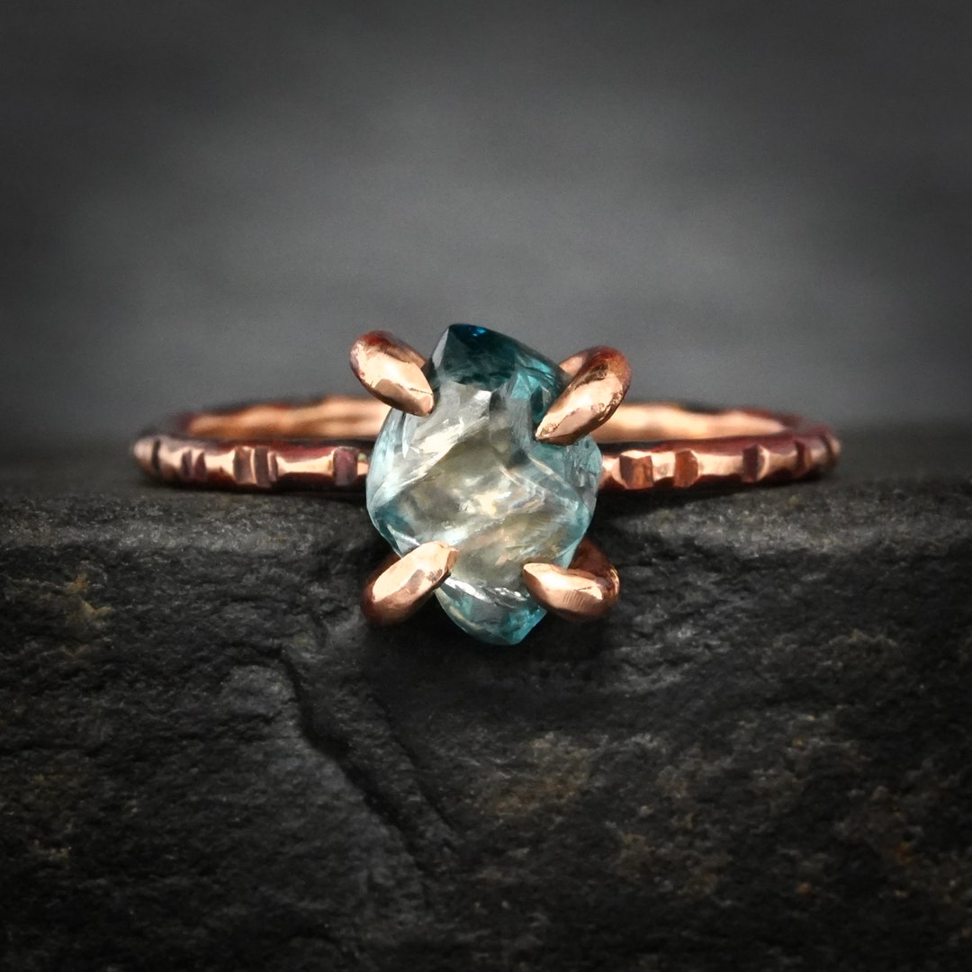 Raw Blue Diamond Crystal Ring. Rose Gold Alternative Unique Raw Rough ...