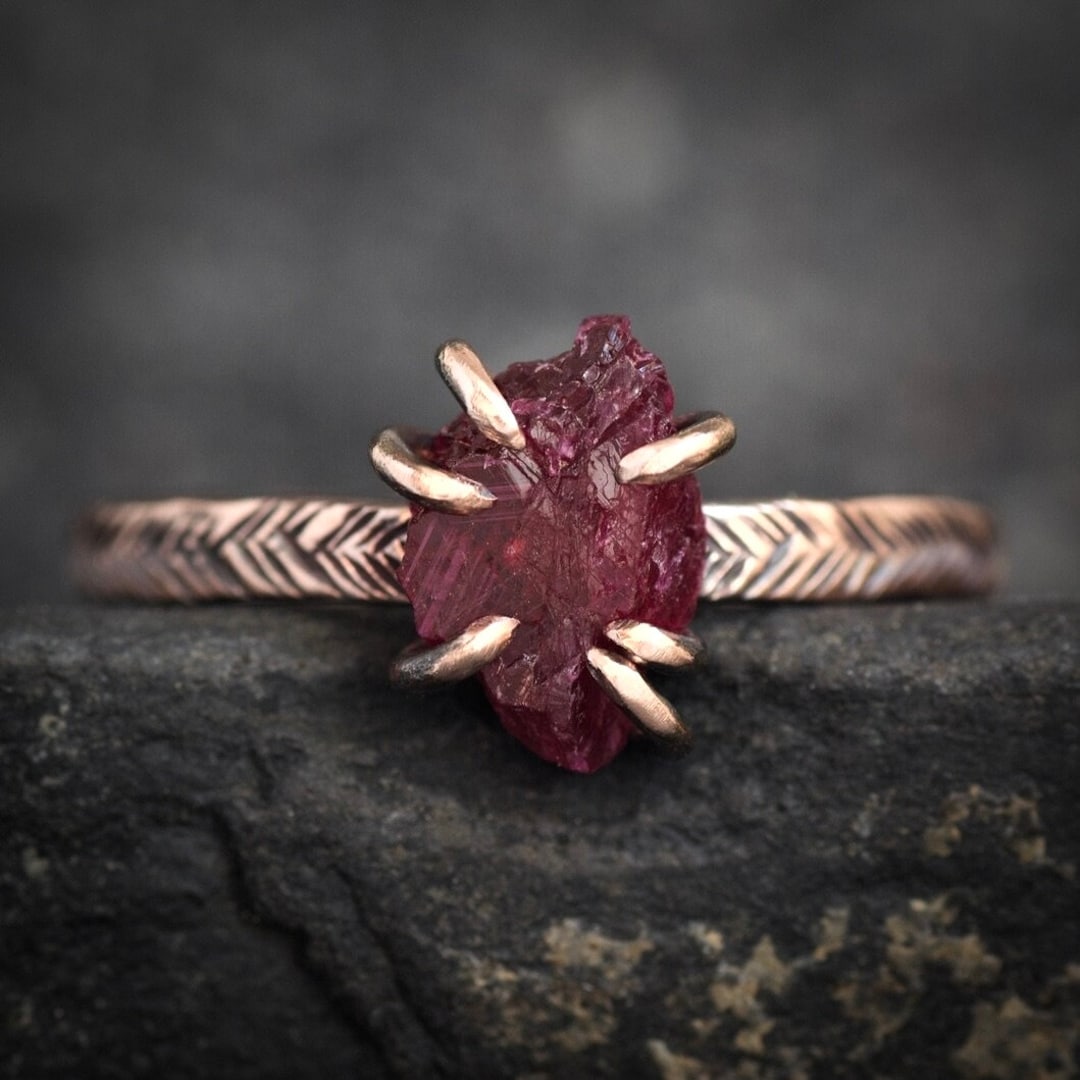 Raw Ruby Ring. Rustic Alternative Natural Untreated Raw Rough Tanzania Ruby Engagement Ring ...