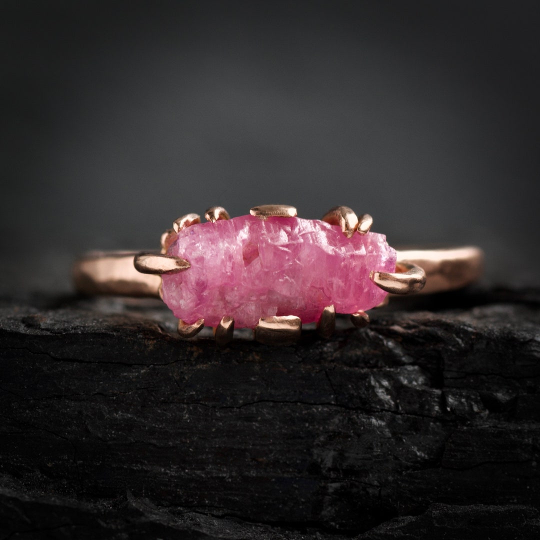 Raw Ruby Crystal Ring. Alternative Custom Organic Rose Gold Raw Rough ...