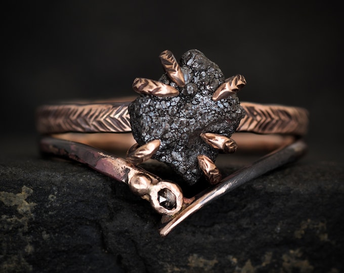 SET or SINGLE // Rustic Raw Aquamarine and Diamond Wedding Ring Set Raw ...