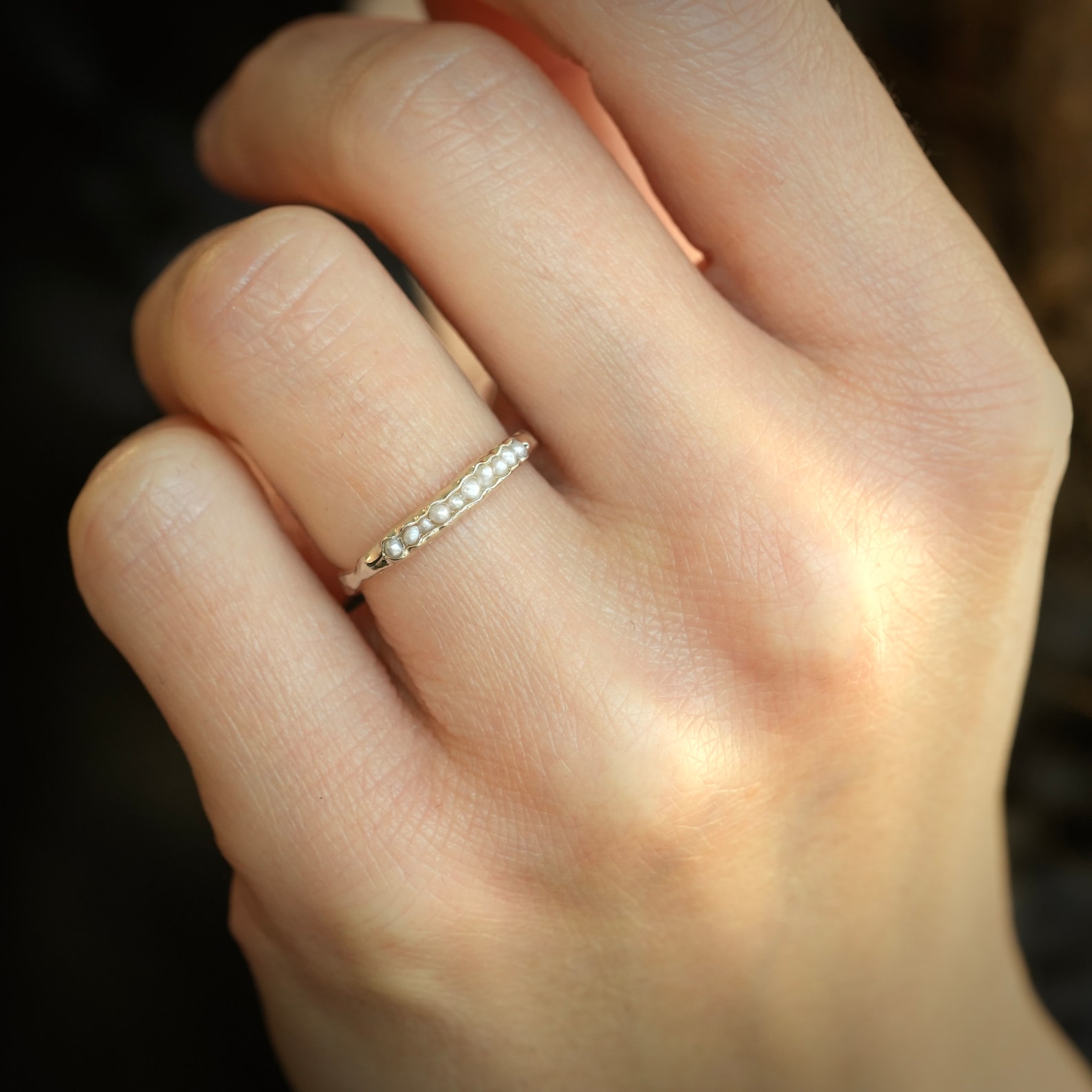 Pearl Ring. Tiny White Freshwater Pearl Band Ring. Organic Unique ...