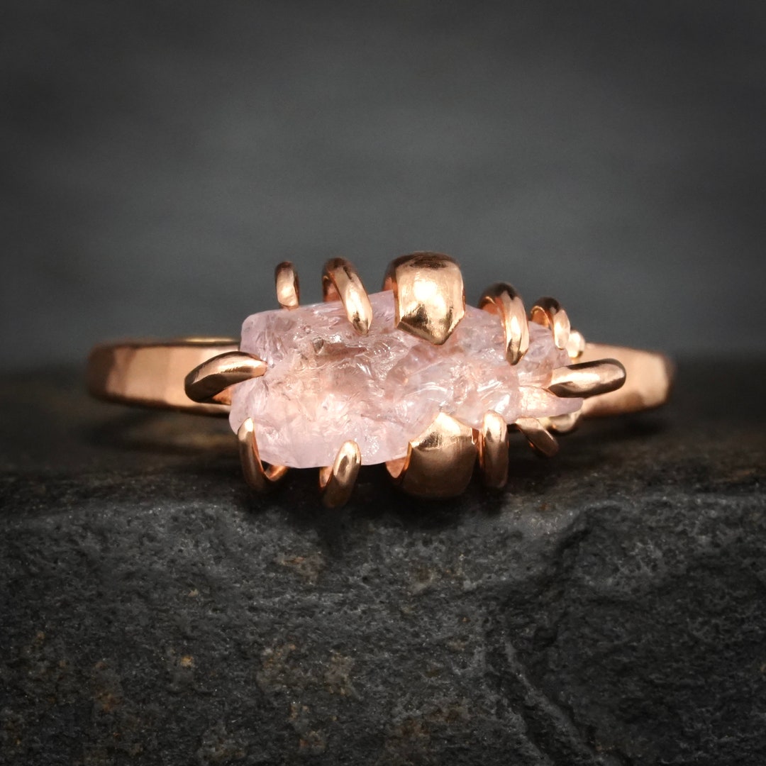Rough Morganite Ring. Raw Morganite Crystal Ring Prong Set Natural Pink ...