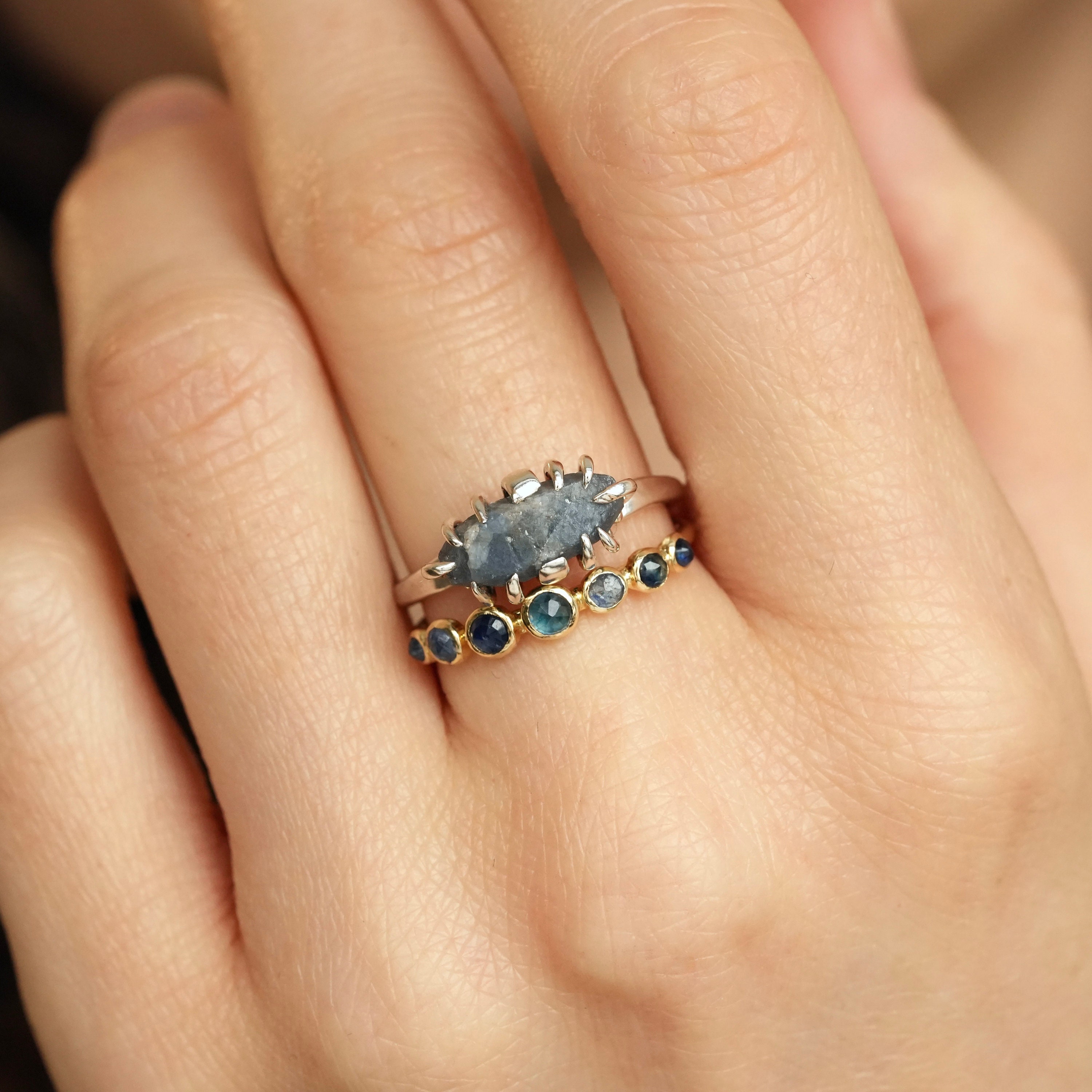 Blue Sapphire Ring. Sapphire Engagement Ring. Rustic and Organic Blue ...