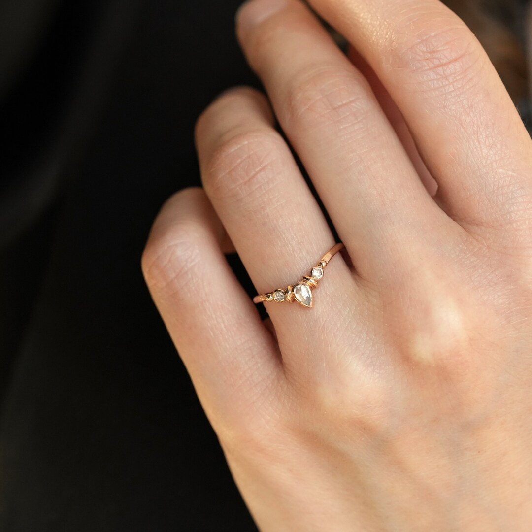 Diamond Ring. Pear Diamond Nesting Wedding Ring. Alternative Unique ...