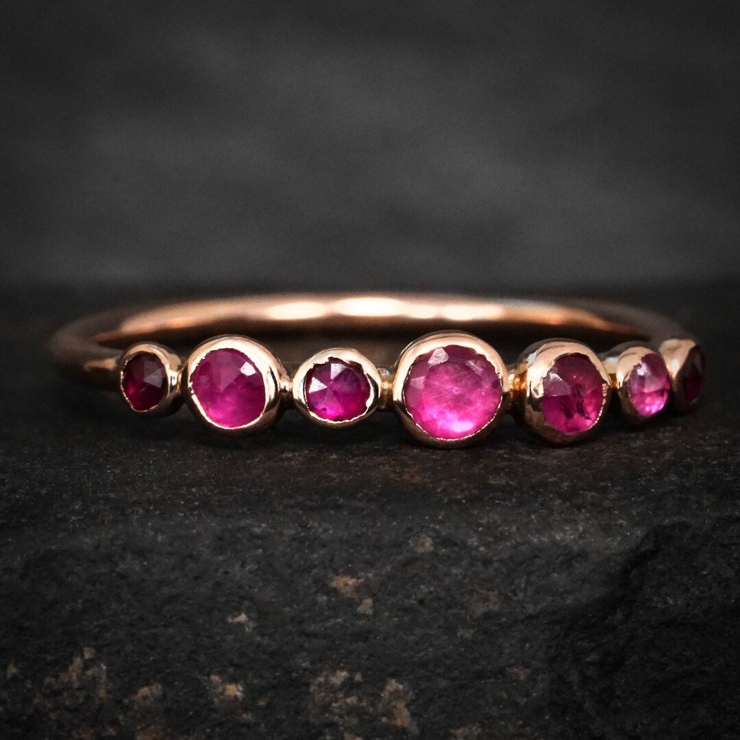 Natural Ruby Ring. Unique Round Bezel Set Ruby Pebble Ring Pink Crystal Wedding Band Hot Pink ...
