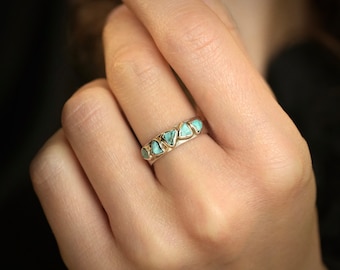 Turquoise Band Ring. Turquoise Ring. Raw Turquoise Ring. Sterling Silver Turquoise Ring for Women. Turquoise Wedding Band. Gift for Her