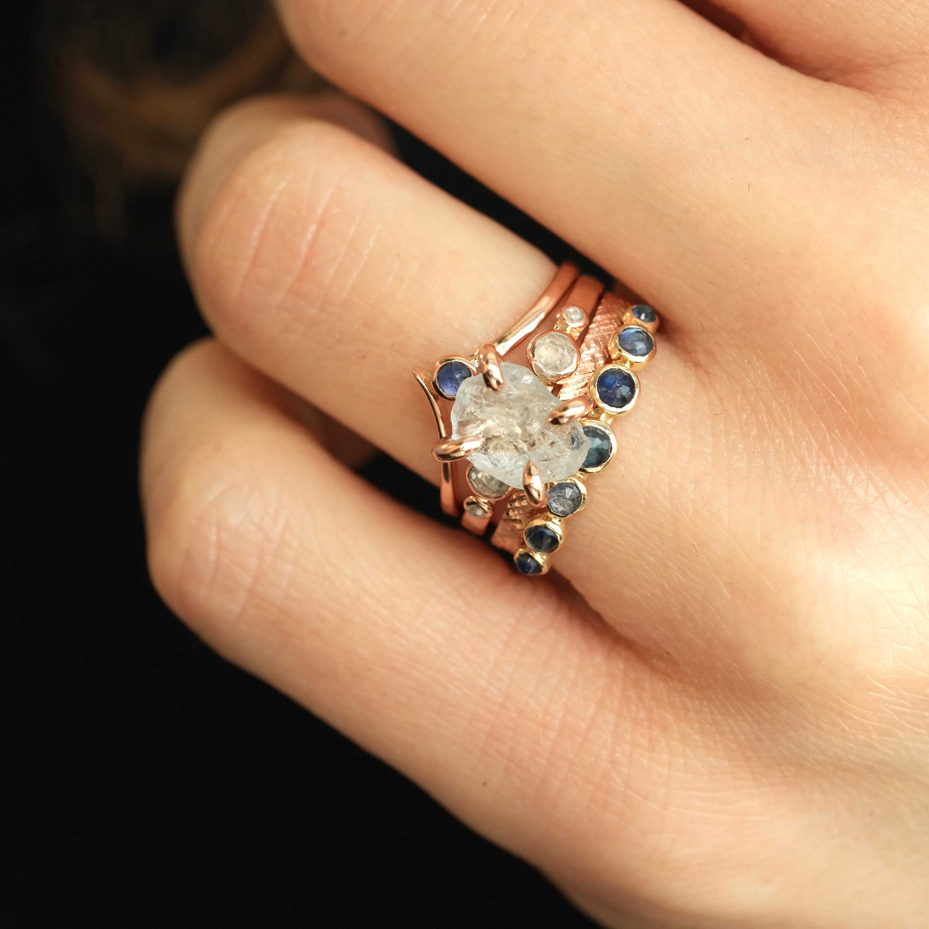Blue Sapphire Ring. Sapphire Engagement Ring. Rustic and Organic Blue ...