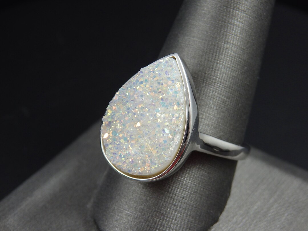 PJC Pear Shaped Snowflake Drusy Quartz Sterling Ring HSN Sz 10 - Etsy