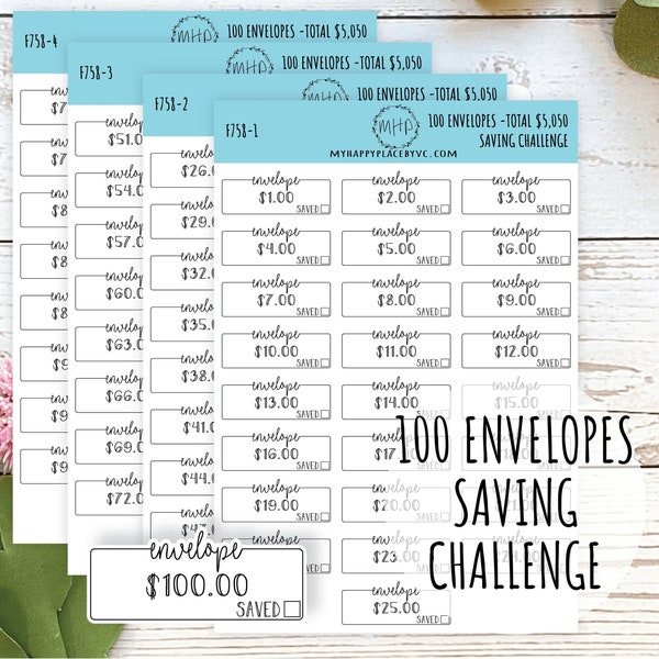 100 Envelope Challenge Stickers - Etsy