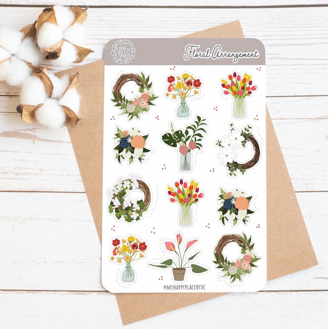 Floral Stickers Sheet. Wreath and Bouquet Stickers for Bullet Journals ...