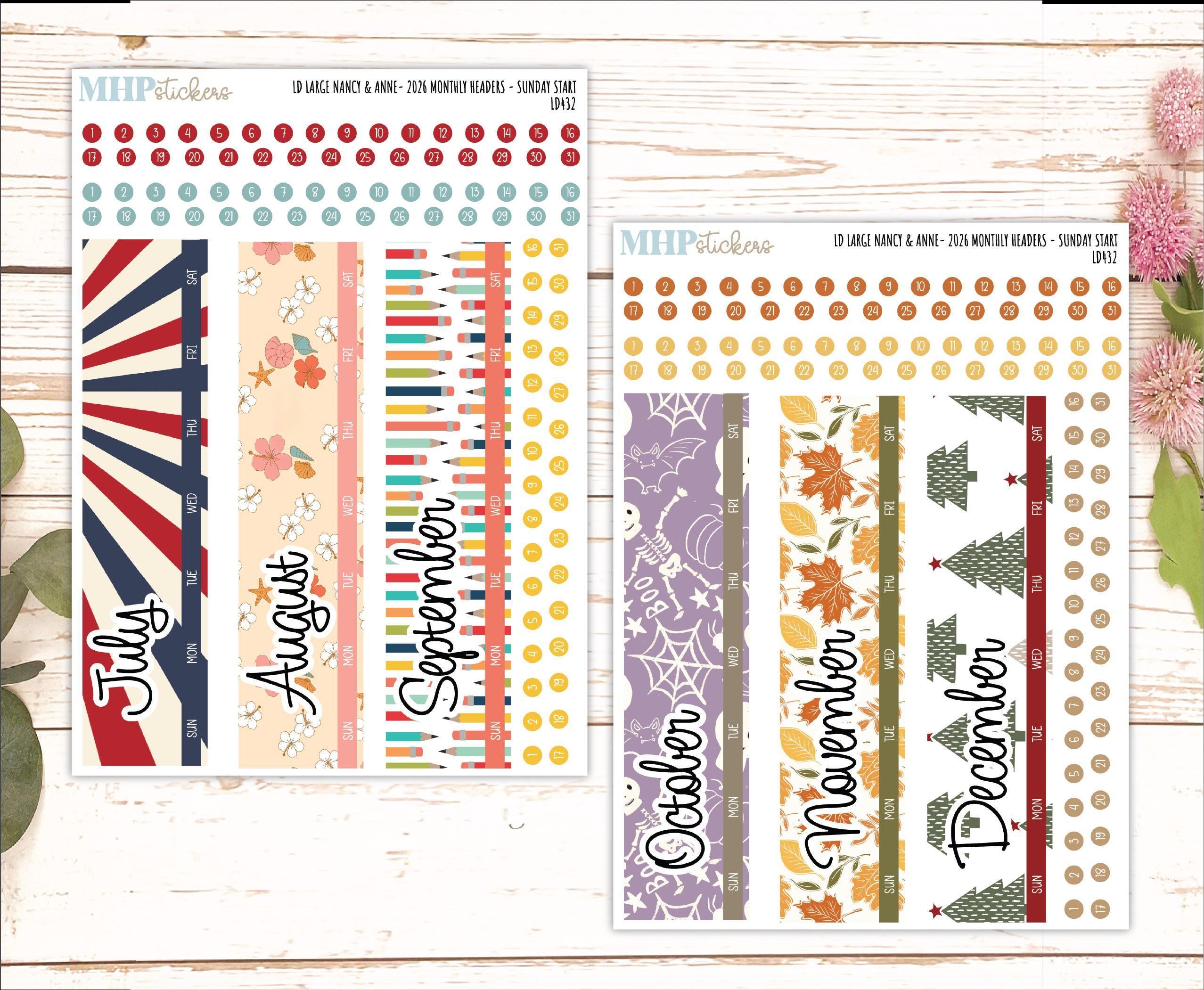 2026 Monthly Headers Set for the Large Nancy & Anne Laurel Denise ...