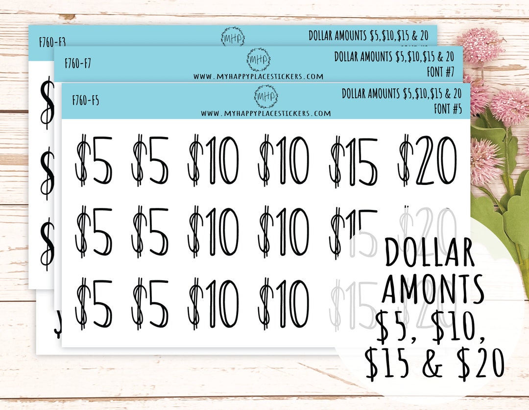 Dollar Amount Stickers. 5, 10, 15 & 20. Dollar Stickers. Saving and ...