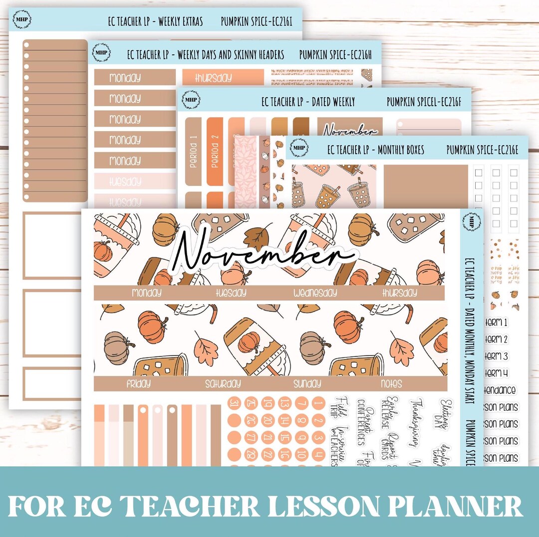 NOVEMBER Stickers for EC Teacher Lesson Planner. "pumpkin Spice ...
