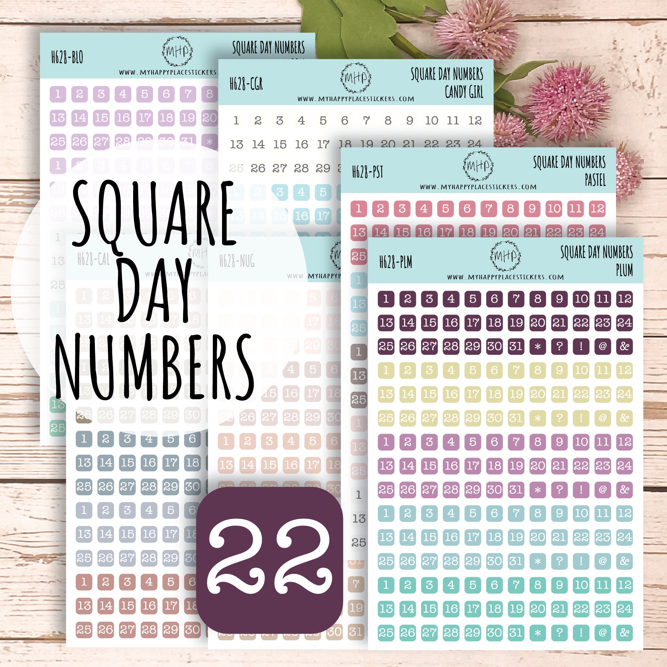 Square Day Number Stickers. Planner Stickers || H628 - Etsy