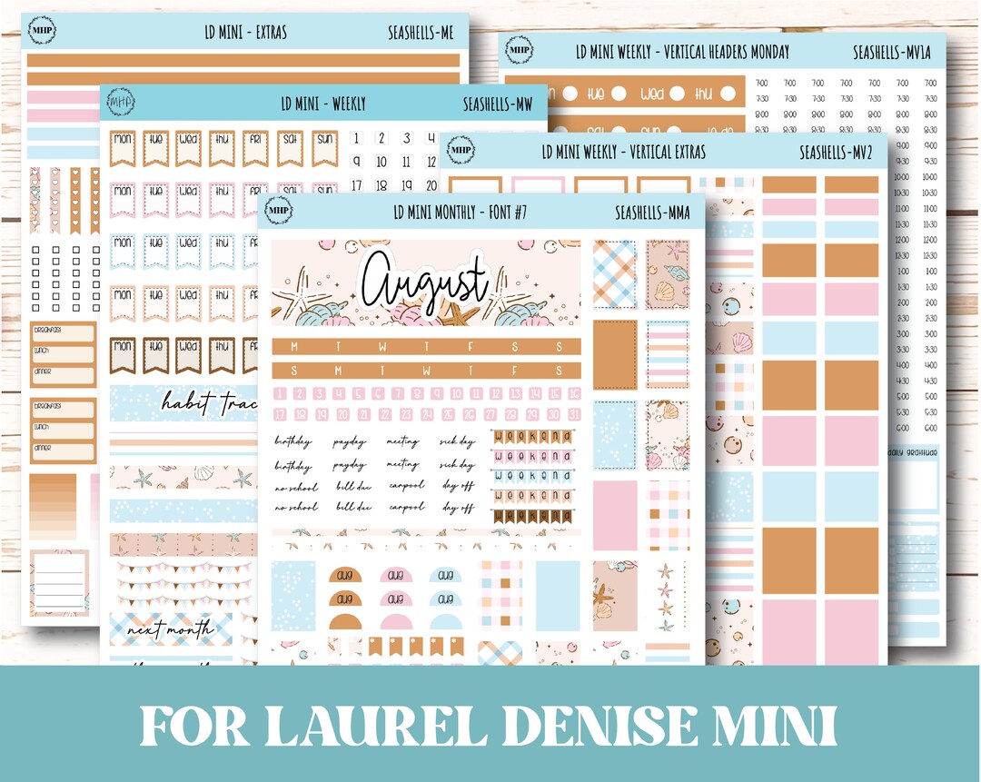 August Stickers for MINI Laurel Denise Planners seashells MSH - Etsy