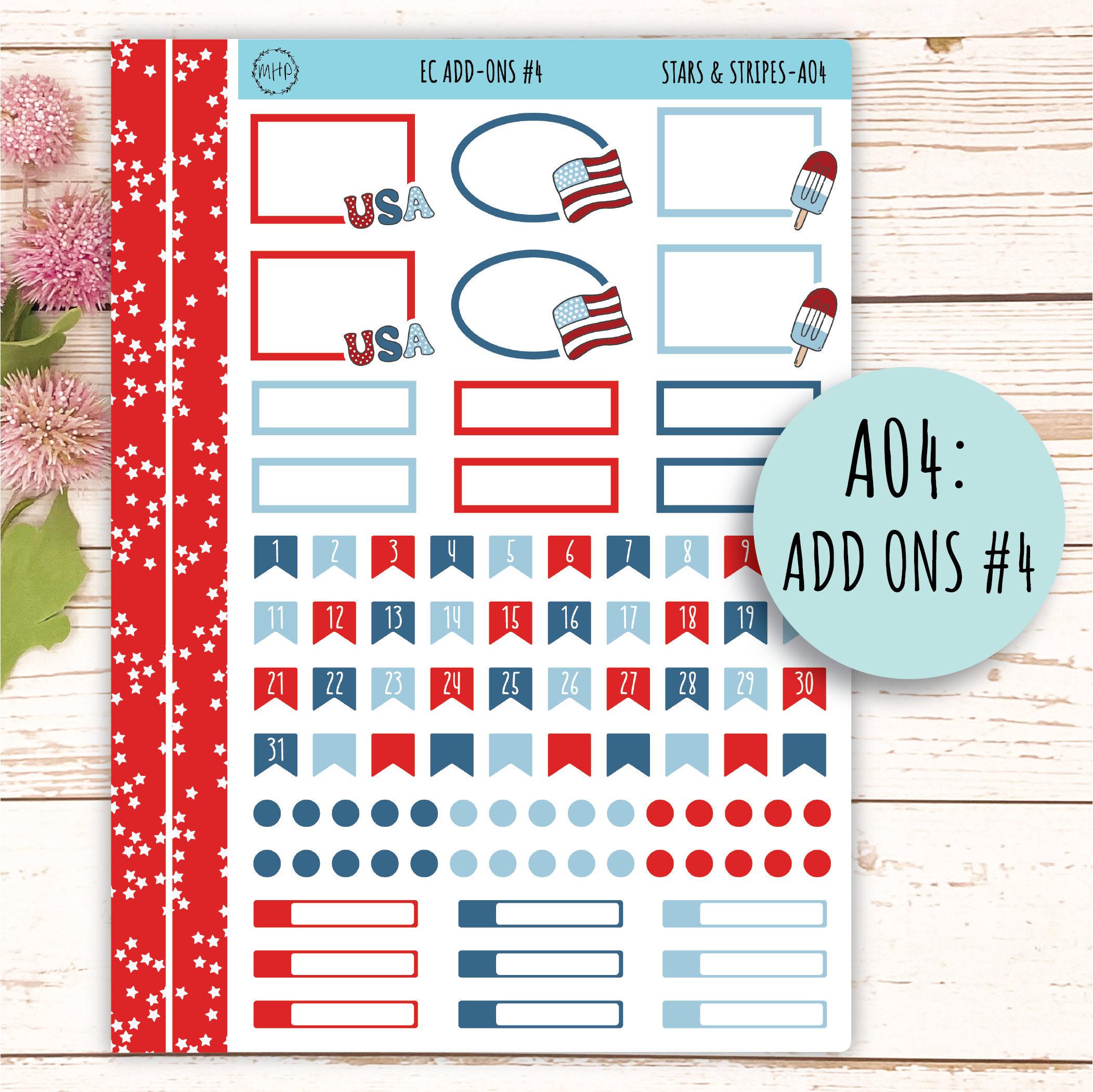Add Ons Stickers for 7x9 Erin Condren Planners. July "stars and Stripes ...