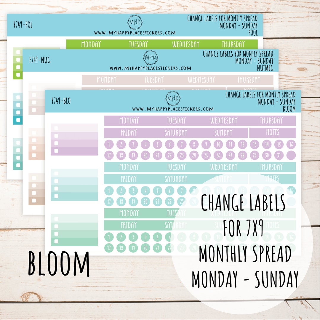 Change Labels for Monthly Spread. EC 7 X 9 Monthly Spread || 749 - Etsy