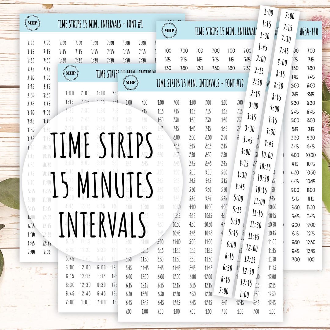 Time Strips for Planners. 15-minutes Intervals. Planner Stickers ...