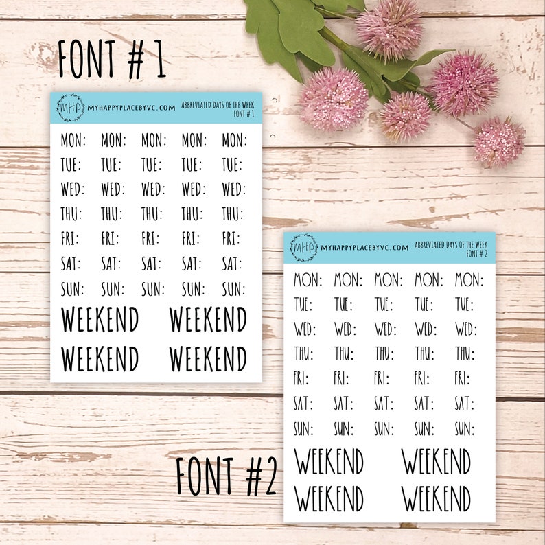Abbreviated Days of the Week Stickers for College Planner. Stickers for ...