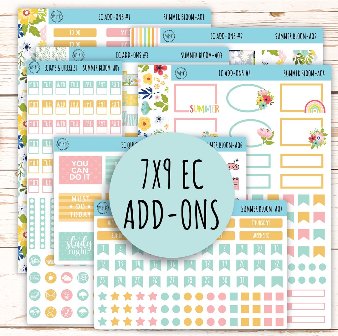 Add Ons Stickers for 7x9 Erin Condren Planners. July "summer Bloom ...