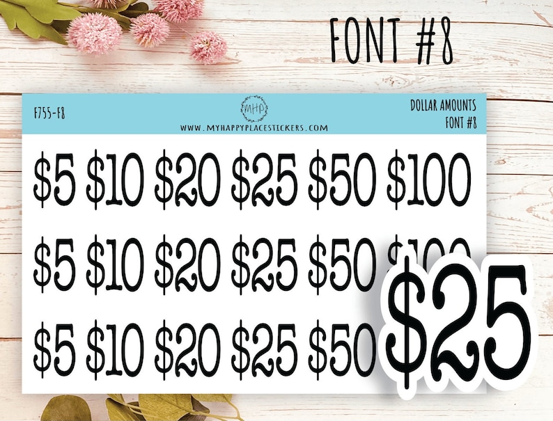 Dollar Amount Stickers. 5, 10, 20, 25, 50 & 100 Dollar Stickers. Saving ...
