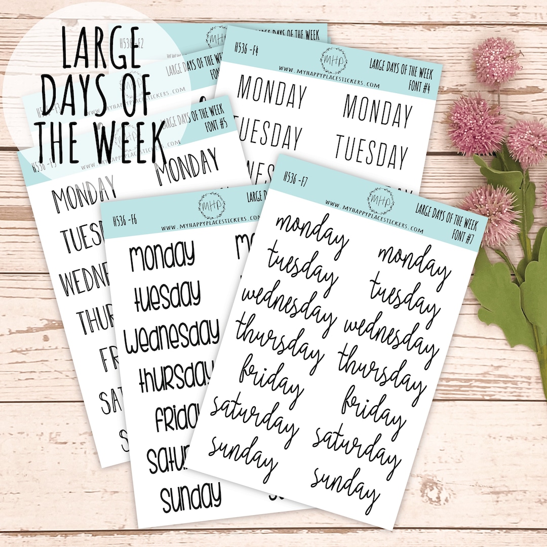 Large Days of the Week Stickers for Planners, Organizers and Bullet ...