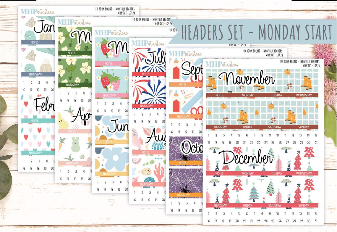 2025 Monthly Headers Set for the Mae & Kristy Laurel Denise Planner ...