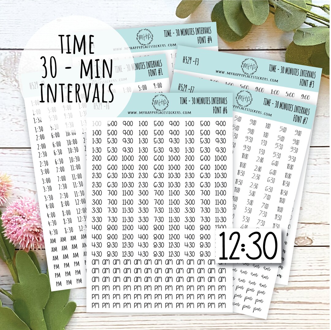 Times - 30 Minute Intervals. Stickers for Planners,organizers and ...