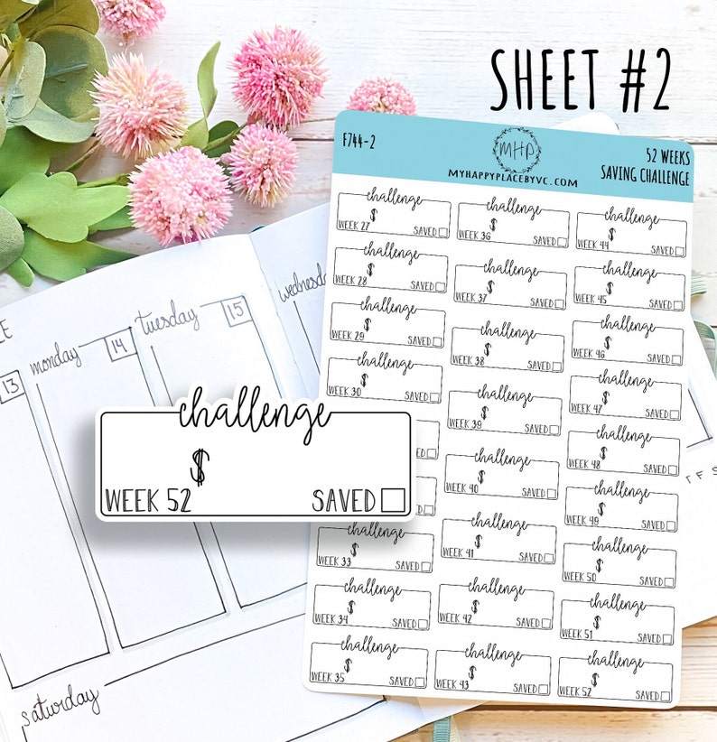 52 Week Saving Challenge Stickers for Planners and Bullet - Etsy