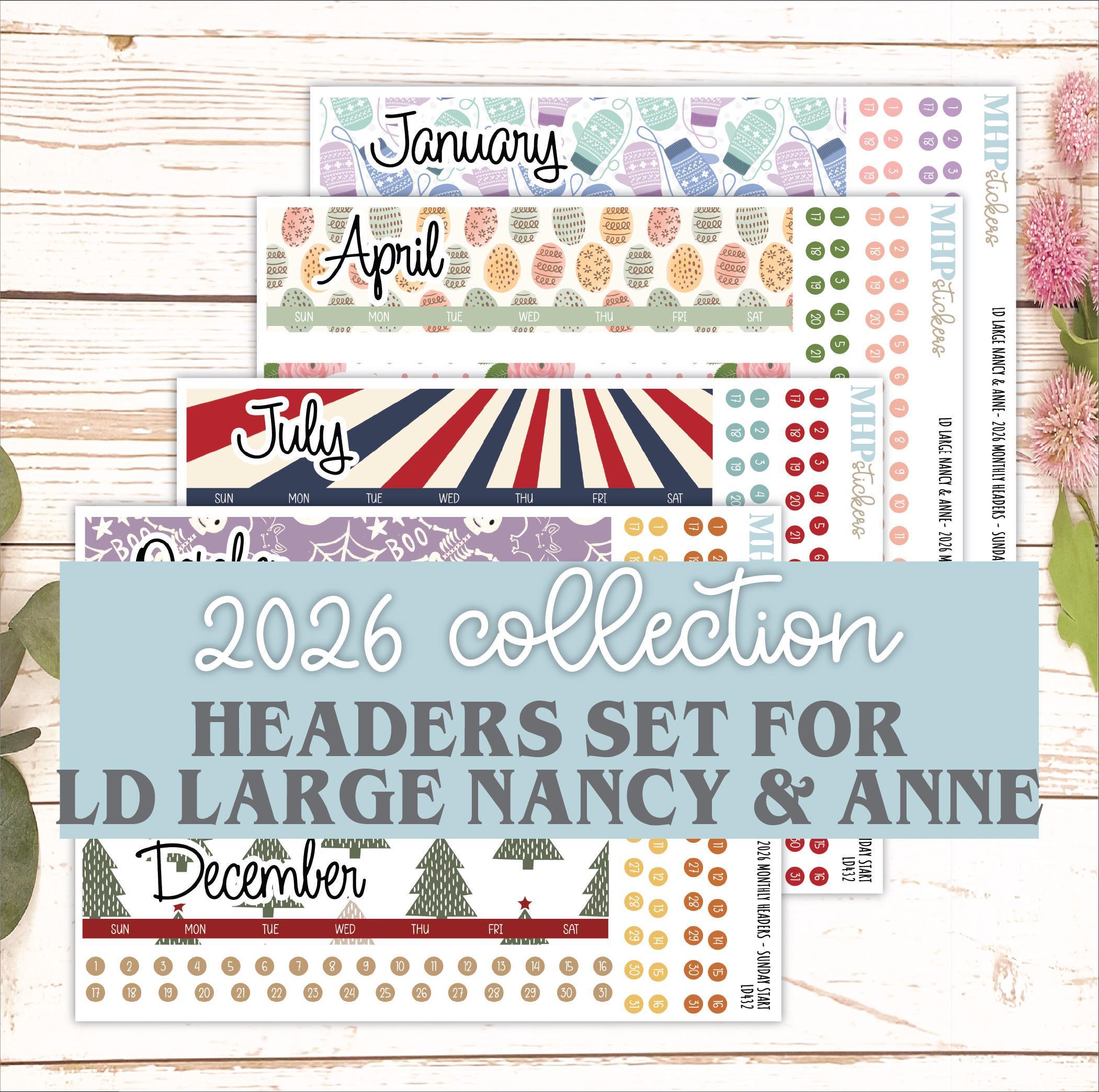 2026 Monthly Headers Set for the Large Nancy & Anne Laurel Denise ...