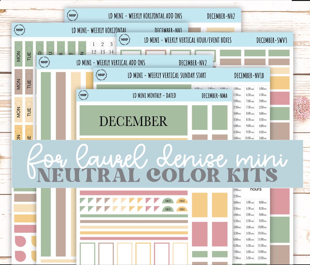 DECEMBER Neutral Color Stickers for MINI Horizontal & Vertical Laurel ...
