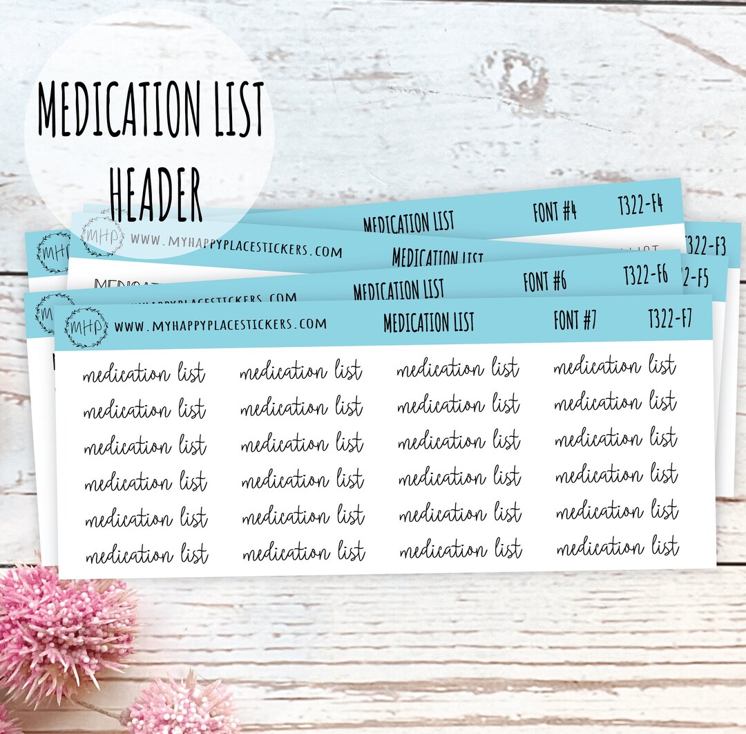 MEDICATION LIST Stickers for Calendars, Teacher Planner, and Bullet ...
