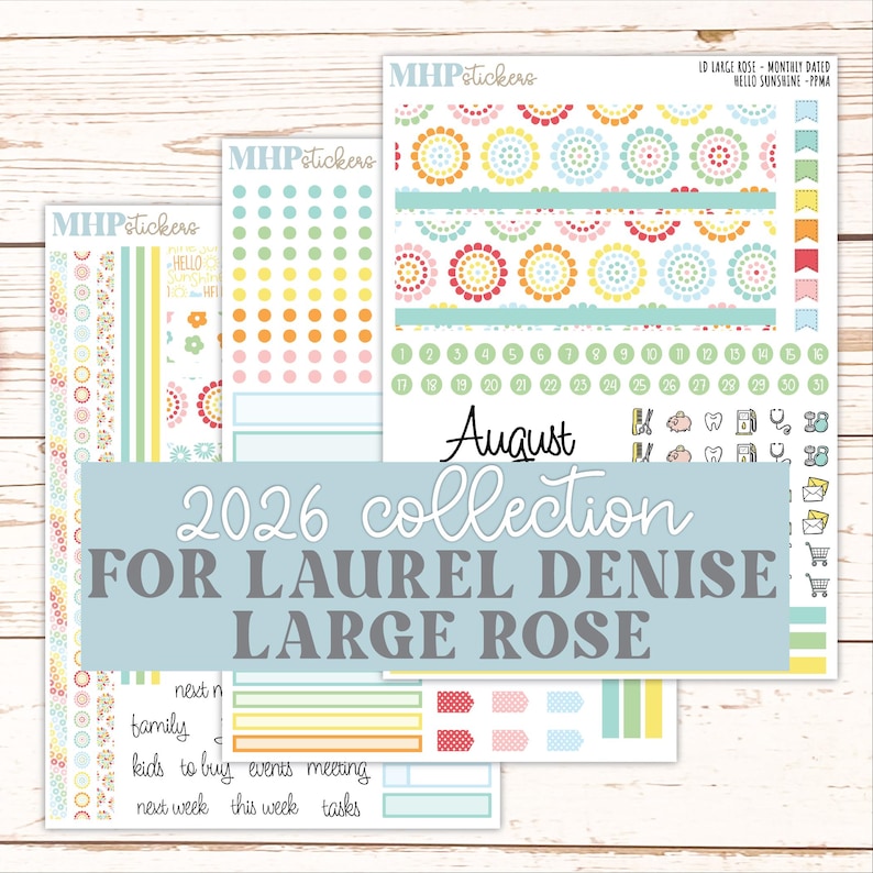 AUGUST 2026 Stickers for the Large Rose Laurel Denise Planner. "hello ...