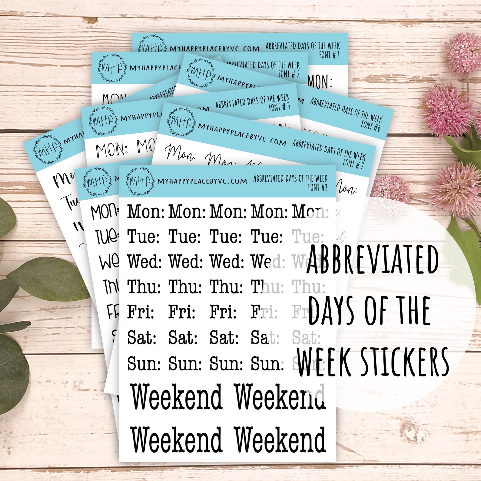 Abbreviated Days of the Week Stickers for College Planner. Stickers for ...
