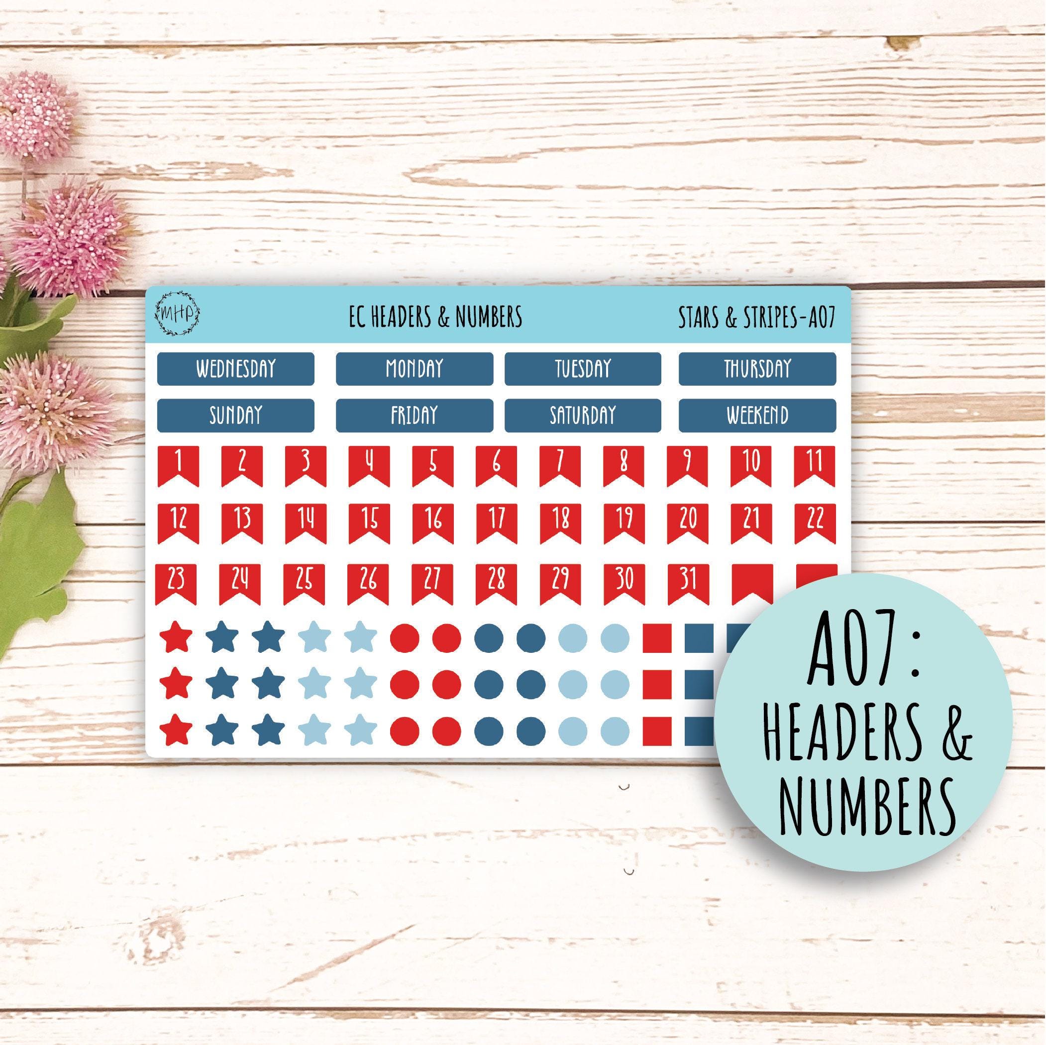 Add Ons Stickers for 7x9 Erin Condren Planners. July "stars and Stripes ...
