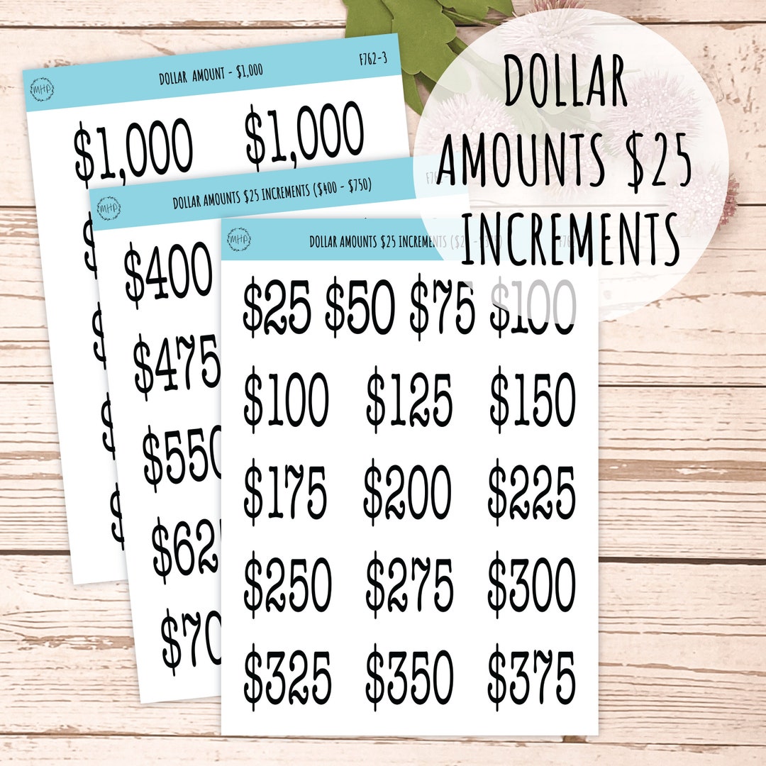 Dollar Amount Stickers. 25 Dollar Increments. Saving and Budget ...