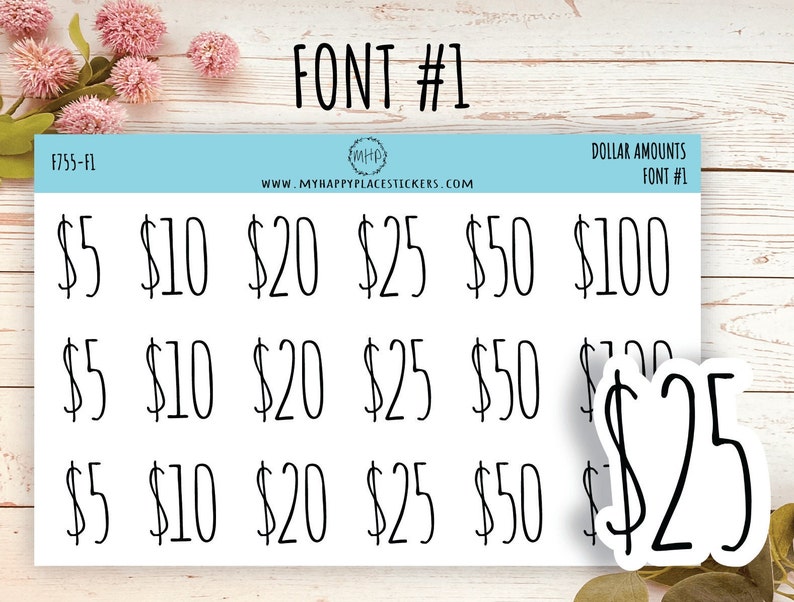 Dollar Amount Stickers. 5, 10, 20, 25, 50 & 100 Dollar Stickers. Saving ...