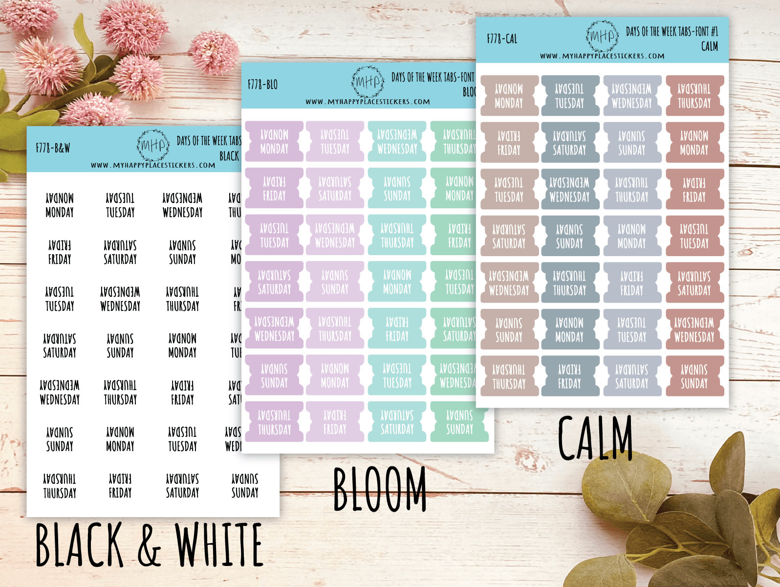 Days of the Week Tabs. Stickers for Planners. Tabs for Planners. Days ...