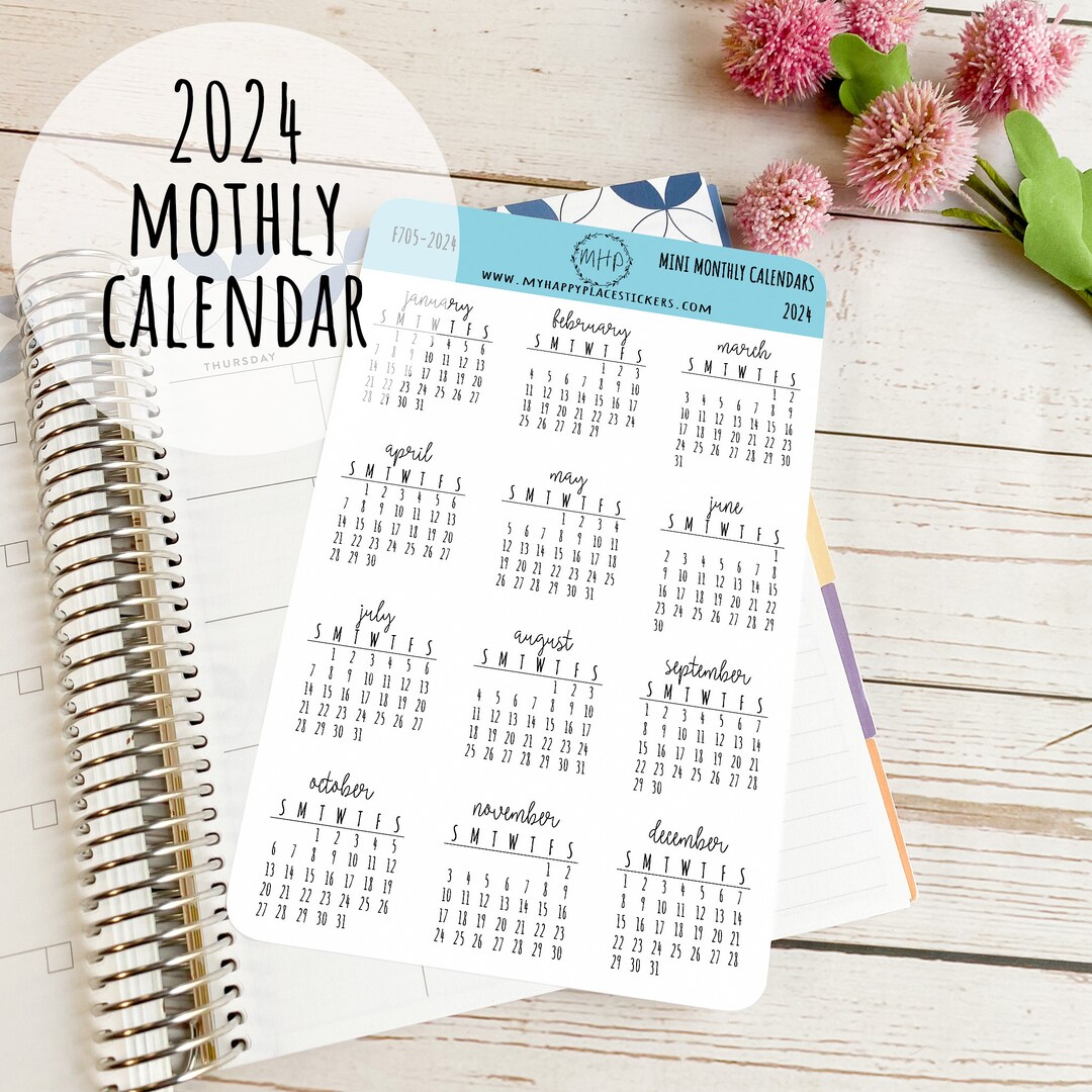 Mini 2024 Calendar Stickers for Planners and Bullet Journals, and ...