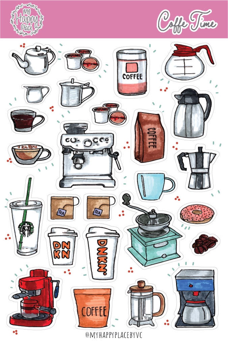 Coffee Time Stickers Sheet. Planner Stickers for College Planners ...