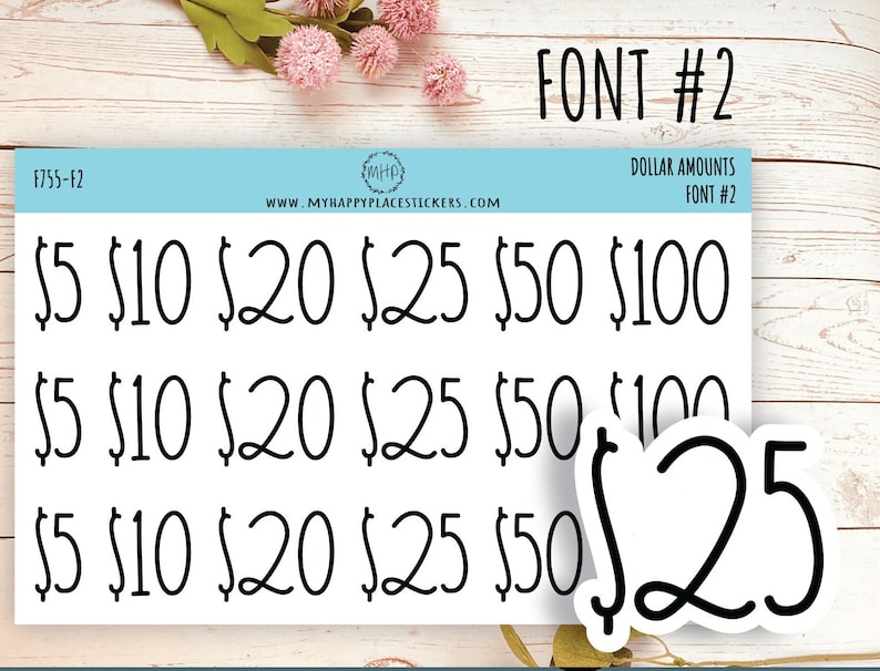 Dollar Amount Stickers. 5, 10, 20, 25, 50 & 100 Dollar Stickers. Saving ...