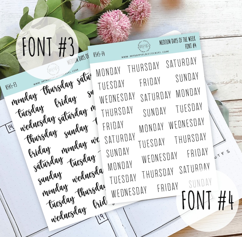 Medium Days of the Week Stickers for Planners, Organizers and Bullet ...