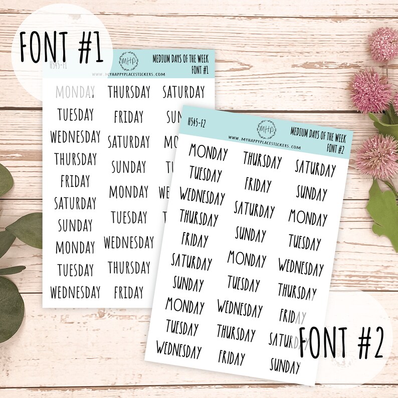 Medium Days of the Week Stickers for Planners, Organizers and Bullet ...
