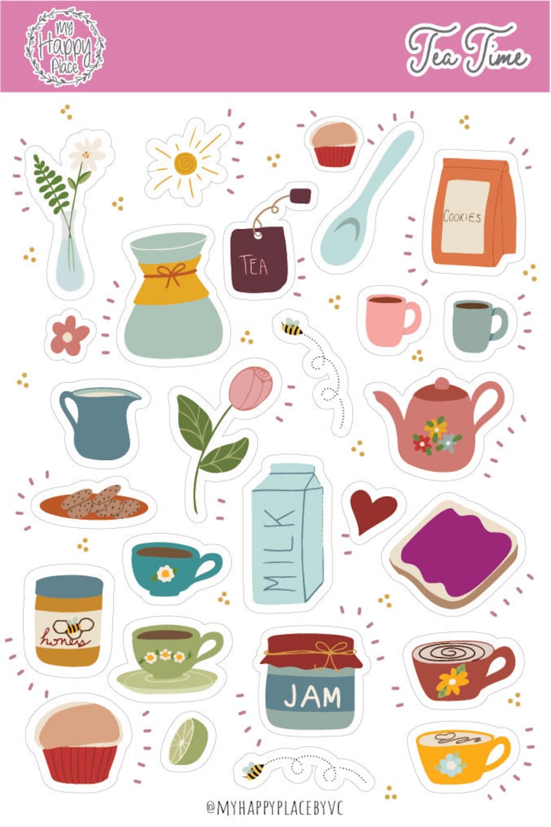 Tea Time Sticker Sheet. Tea & Coffee Planner Stickers for Bullet ...