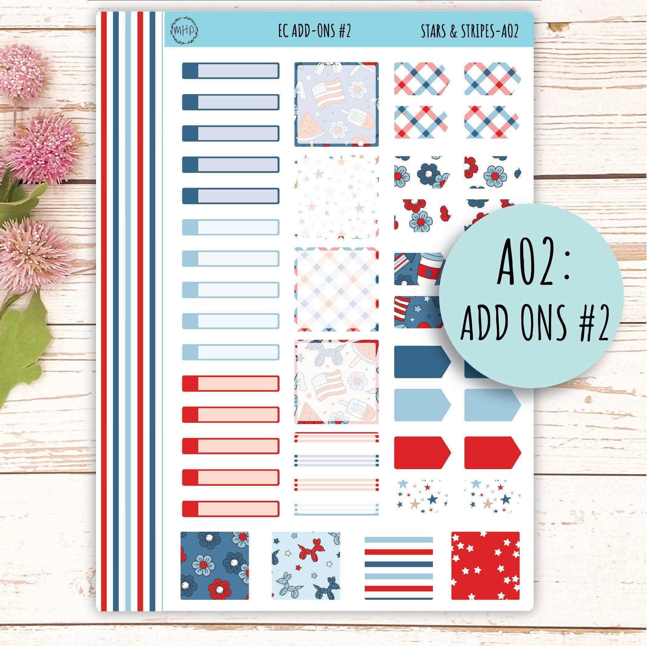 Add Ons Stickers for 7x9 Erin Condren Planners. July "stars and Stripes ...
