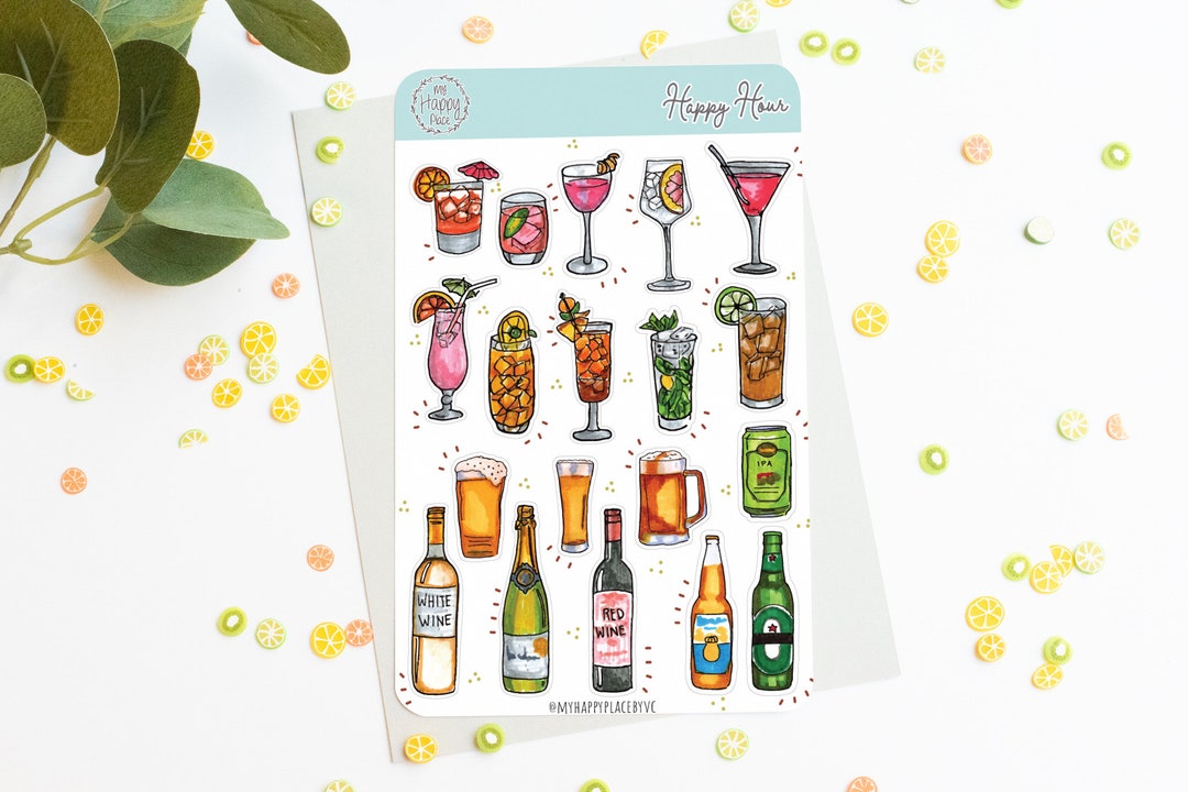 Happy Hour Sticker Sheet. Cocktail Drinks and Beer Stickers. Stickers ...
